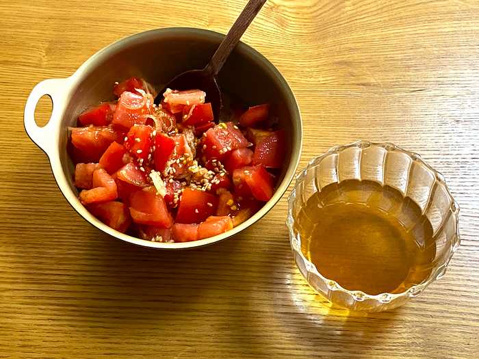 【そうめん・トッピング】爽やか！トマトとみょうがのごま油和え