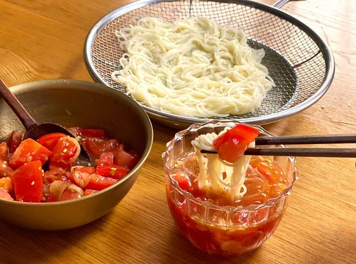 【そうめん・トッピング】爽やか！トマトとみょうがのごま油和え